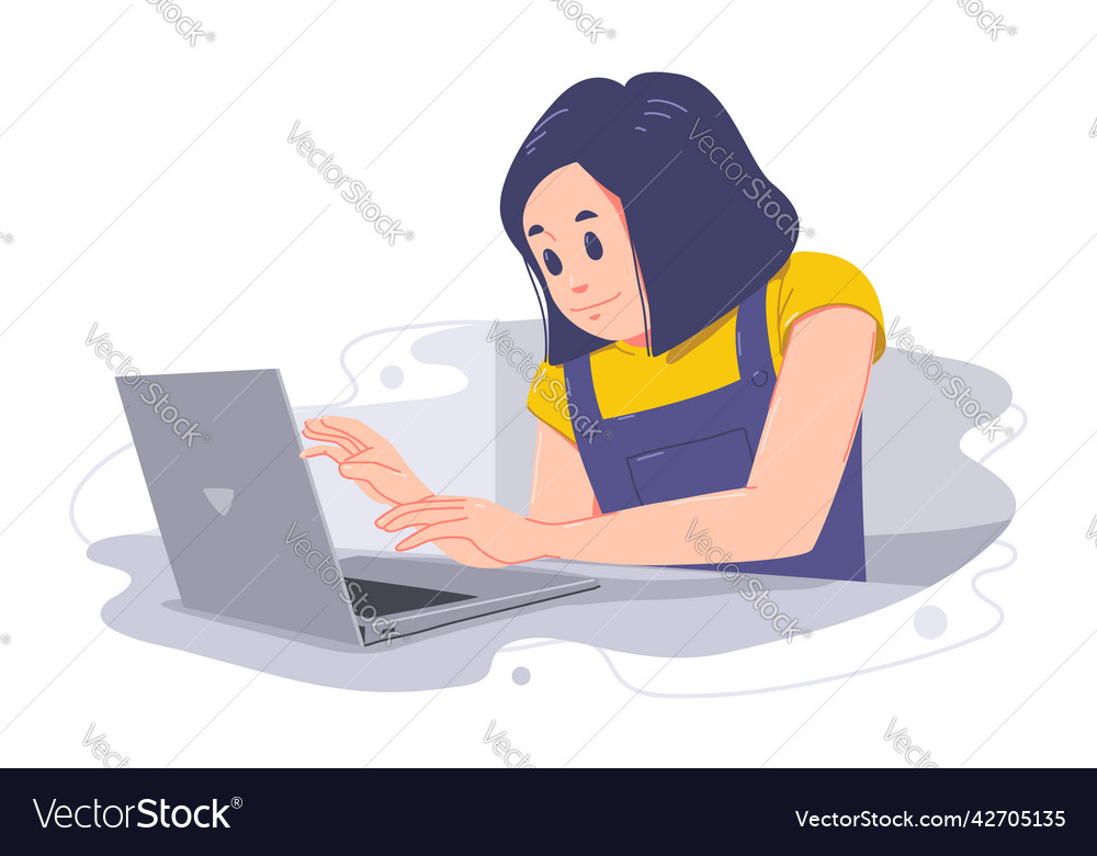 Girl learning to code on a laptop Royalty Free Vector Image