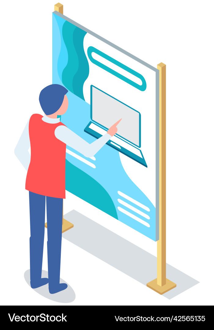 Man looking at commercial banner with computer Vector Image