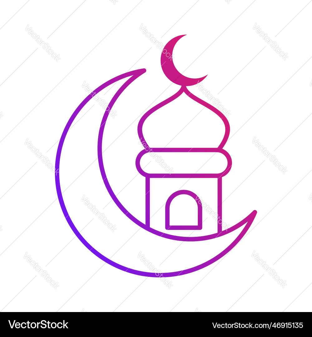Mosque and moon islamic gradient outline icon Vector Image