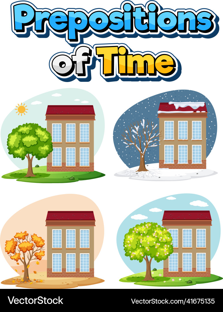 Preposition of time poster design Royalty Free Vector Image