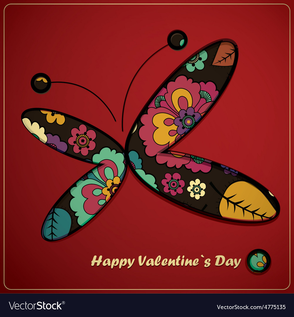 Valentine day card with butterfly Royalty Free Vector Image