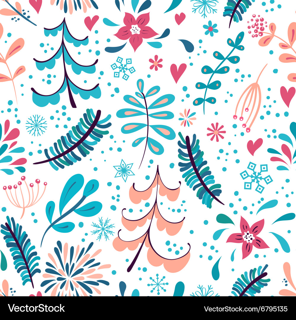 Winter flowers and snowflakes seamless pattern Vector Image