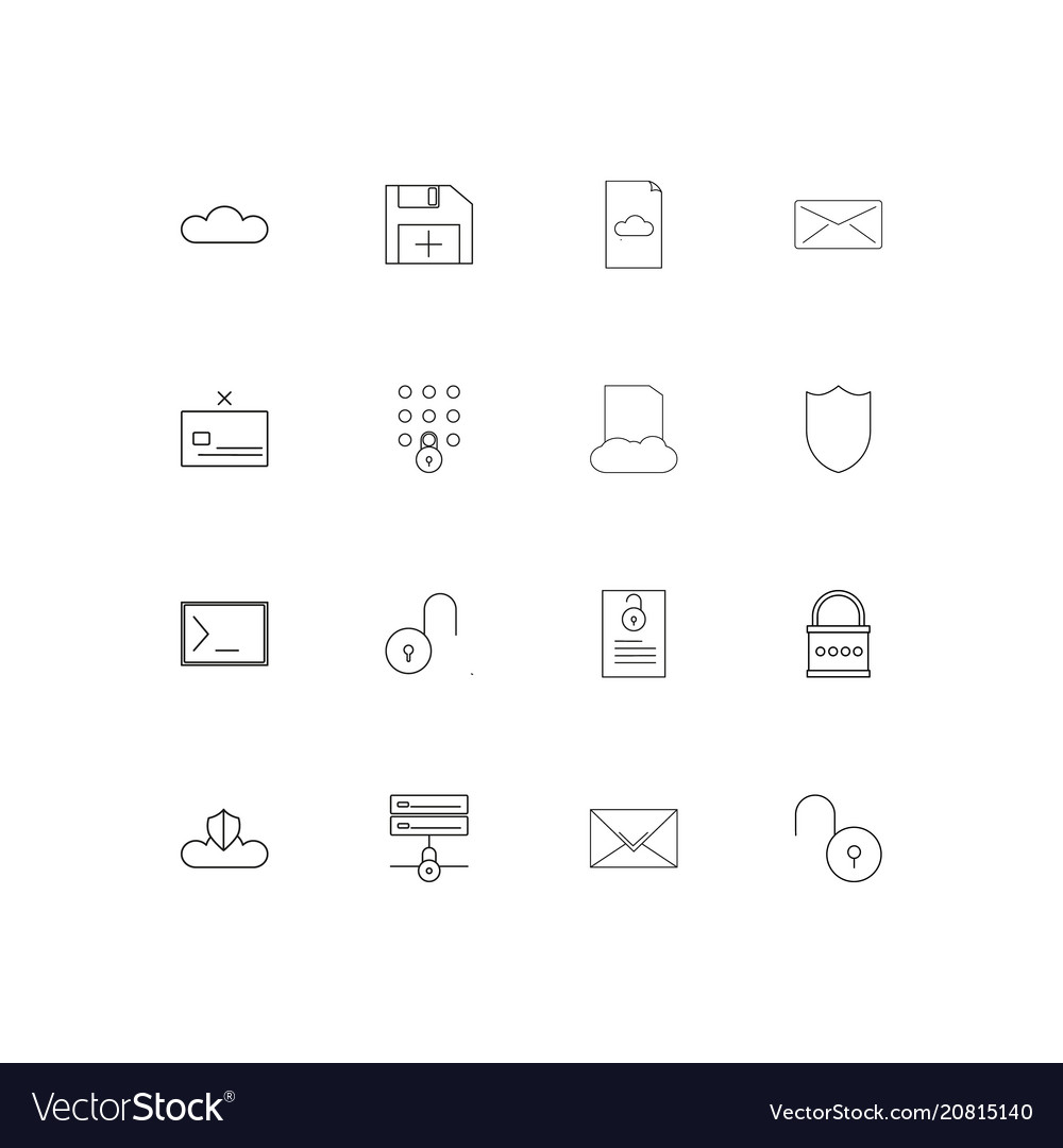 Cyber Security Linear Thin Icons Set Outlined Vector Image