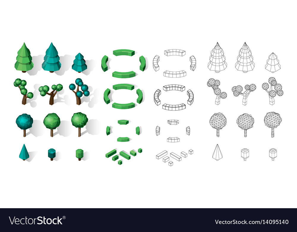 Isometric tree set landscape constructor Vector Image