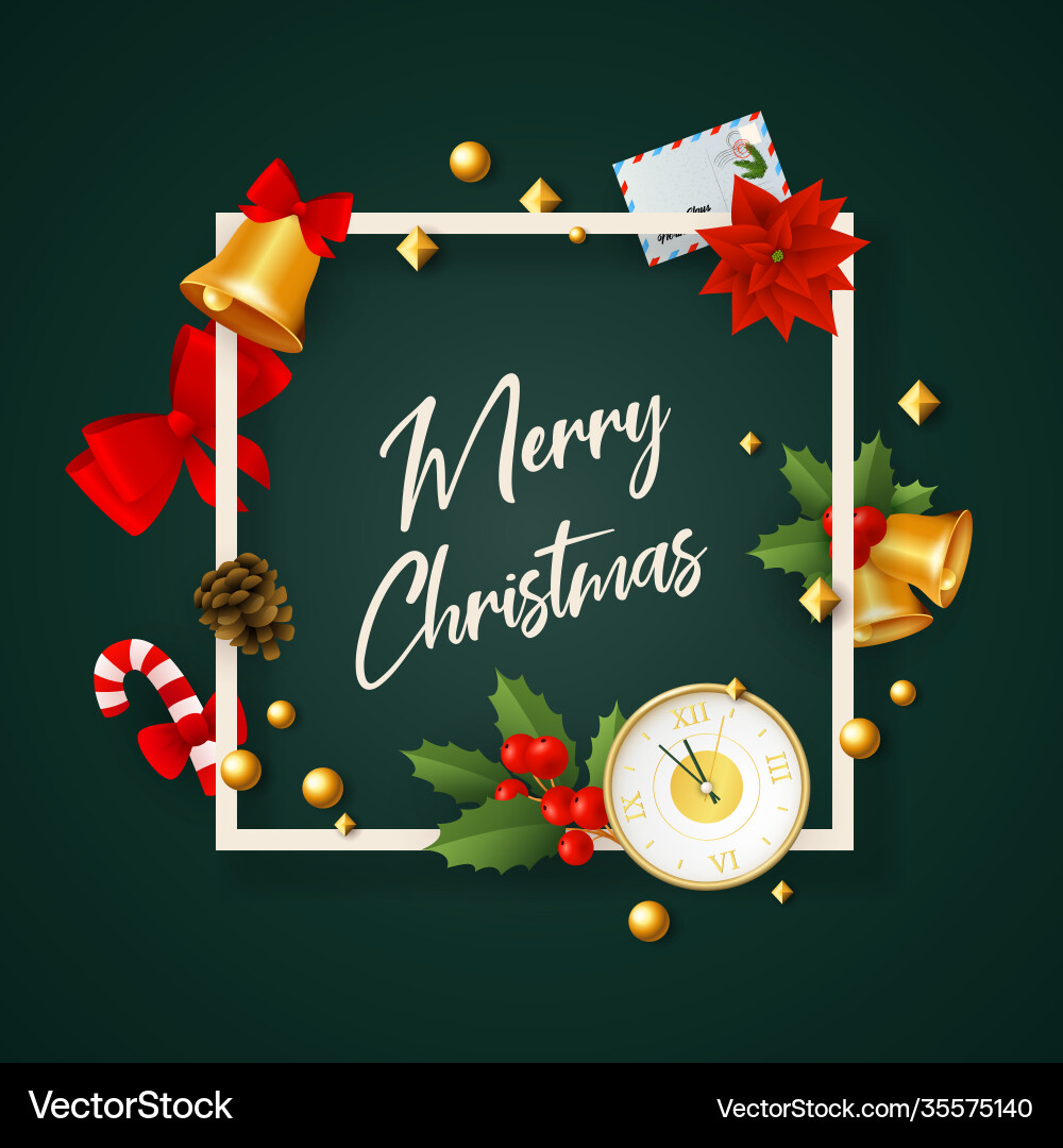 Merry christmas banner in frame with decor Vector Image