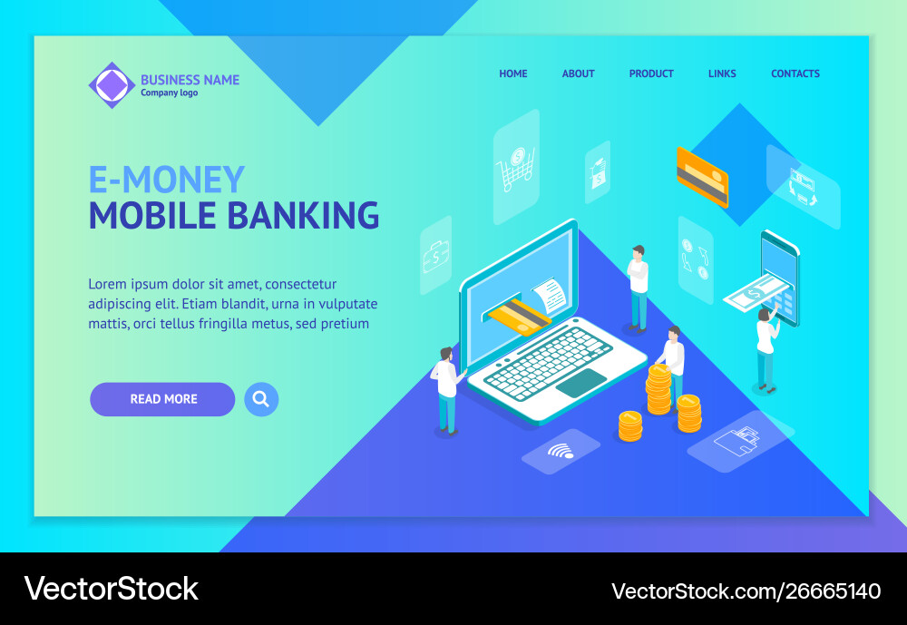 Mobile bank payment technology concept landing web