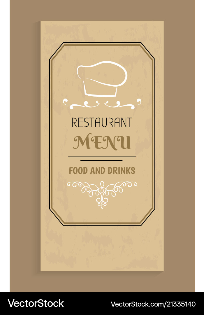Restaurant menu food and drinks design chef hat Vector Image