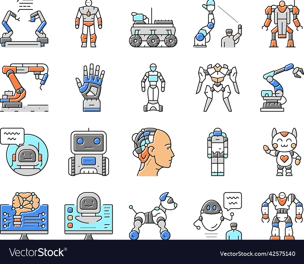 Robot development and industry icons set Vector Image