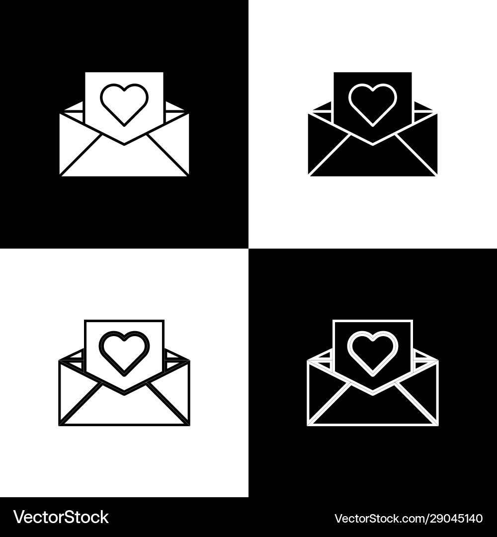 Set envelope with valentine heart icon isolated Vector Image