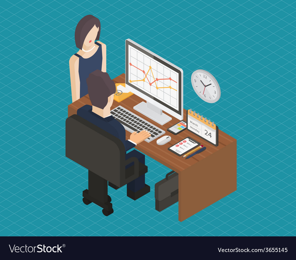 Business Isometric 3d Workplace Royalty Free Vector Image