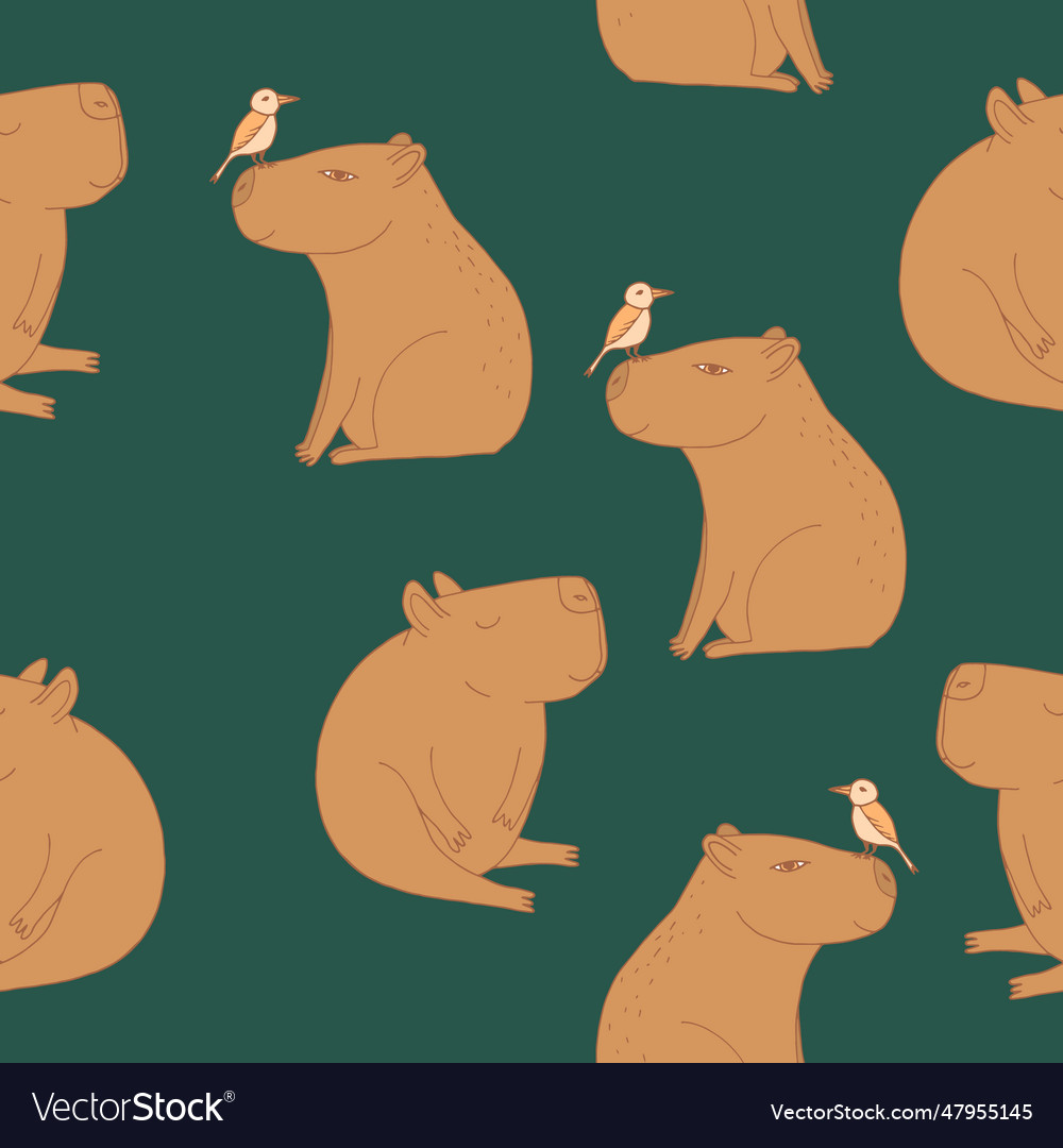 Capybara seamless pattern hand drawn in doodle Vector Image