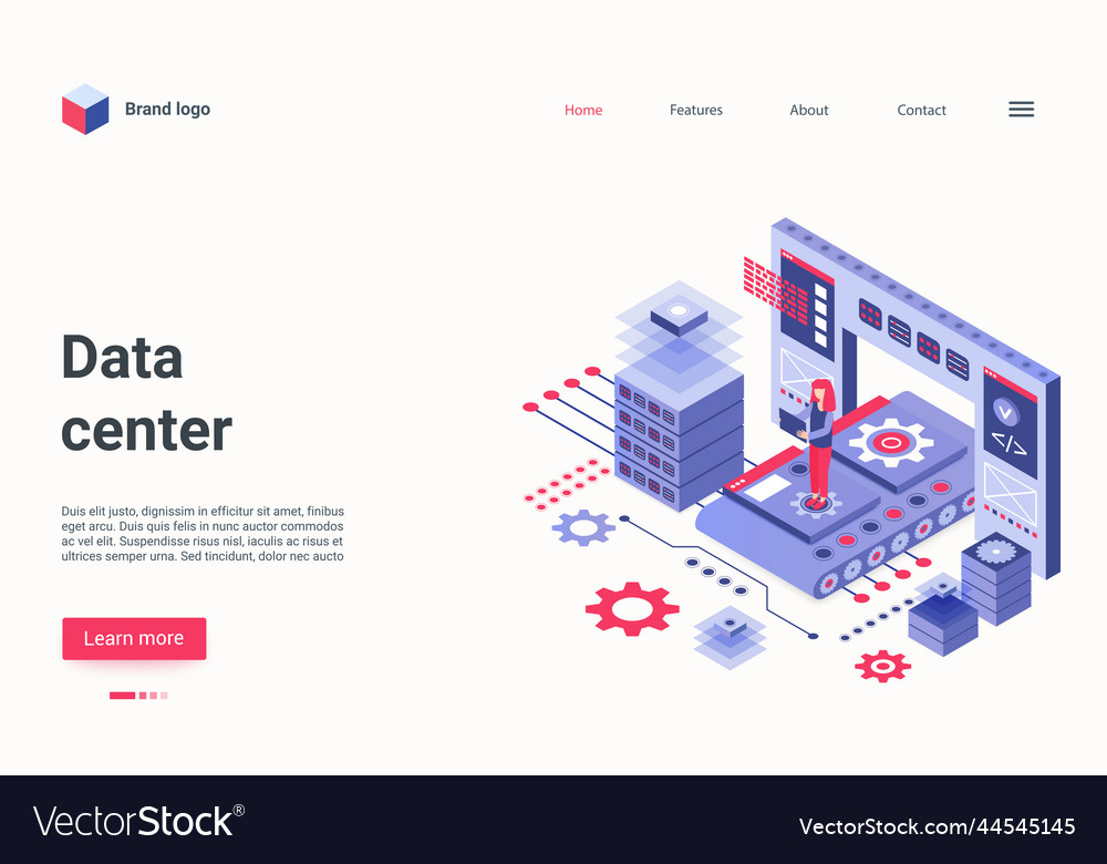 Data center technology isometric landing page big Vector Image
