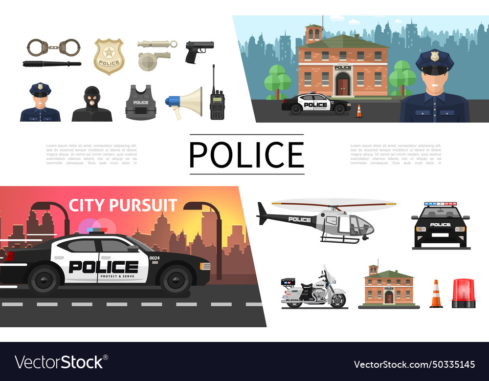 Flat police elements concept Royalty Free Vector Image