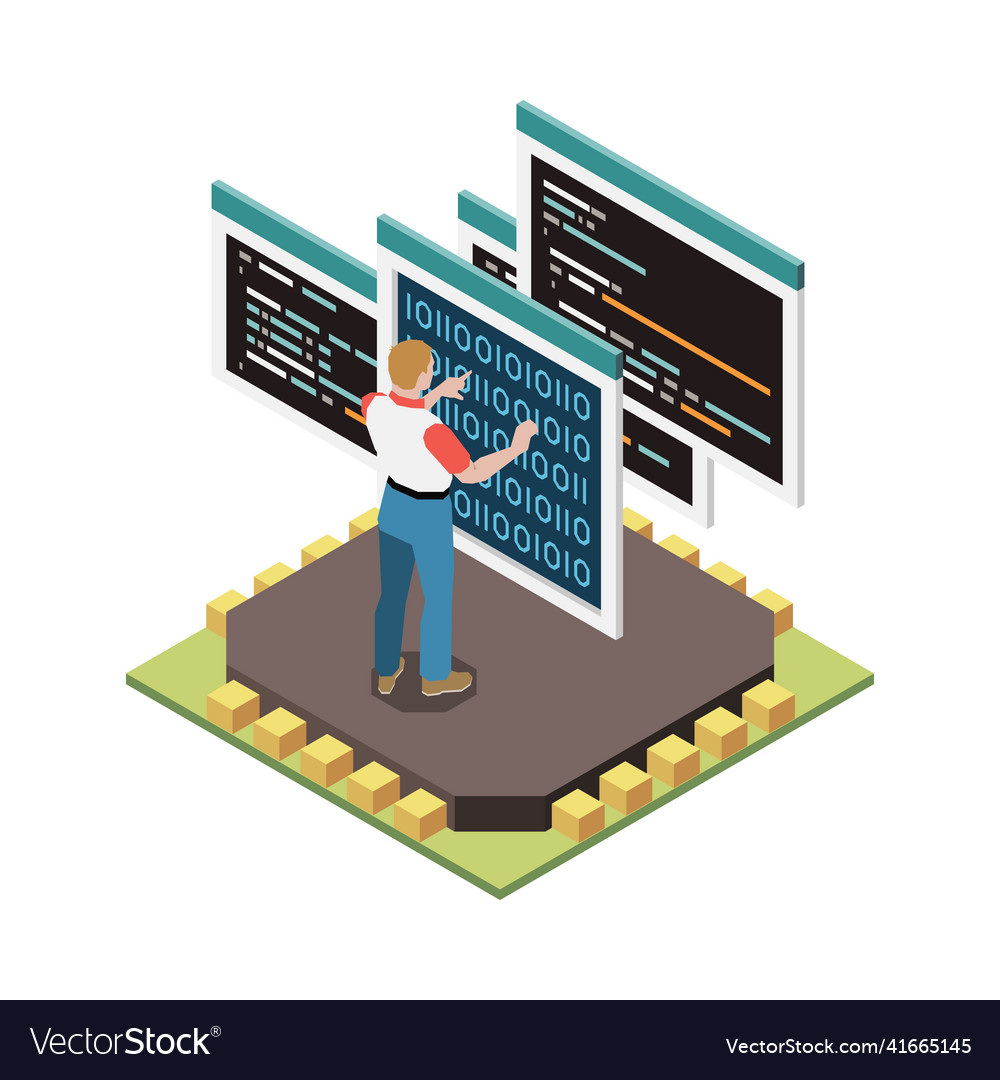 Isometric chip programming composition Royalty Free Vector