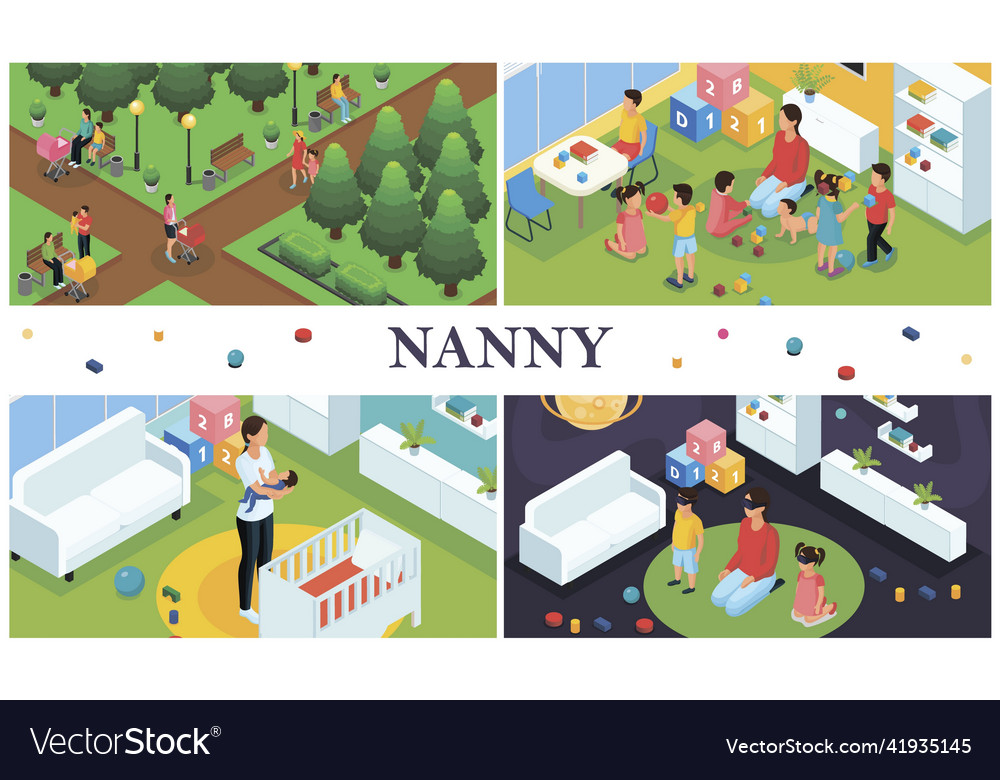 Isometric Nanny Work Composition Royalty Free Vector Image