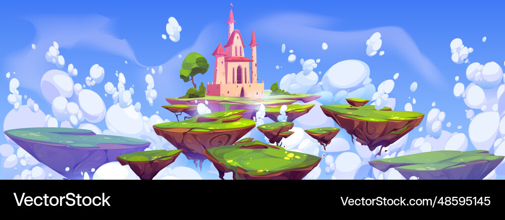 Magic castle on island floating in sky Royalty Free Vector