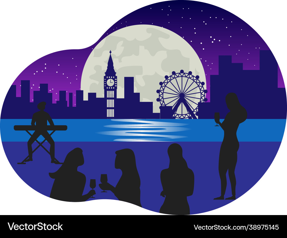 People enjoying beach concert Royalty Free Vector Image