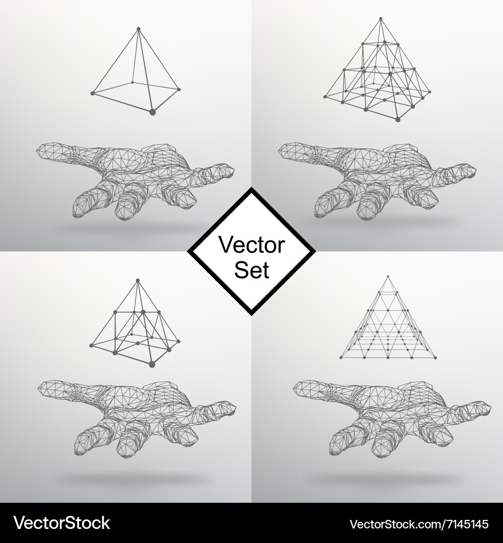 Set triangle pyramid on the arm the hand holding Vector Image