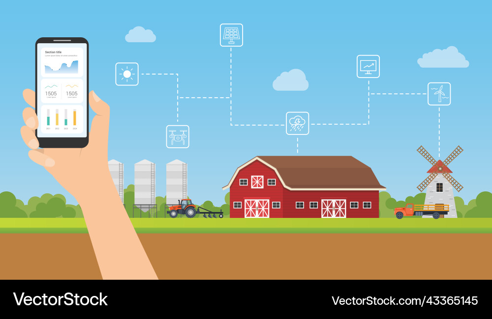 Smart farming data monitoring analyze via mobile Vector Image