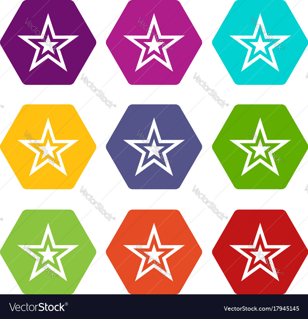 Star icon set color hexahedron Royalty Free Vector Image