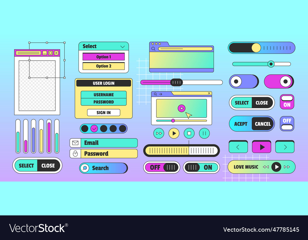 Vaporwave pc desktop with user interface elements Vector Image