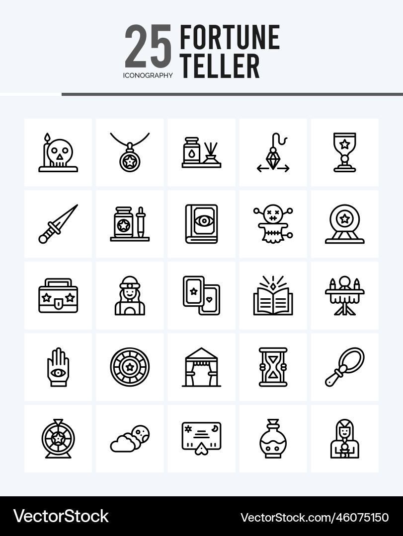 25 fortune teller outline icons pack Royalty Free Vector