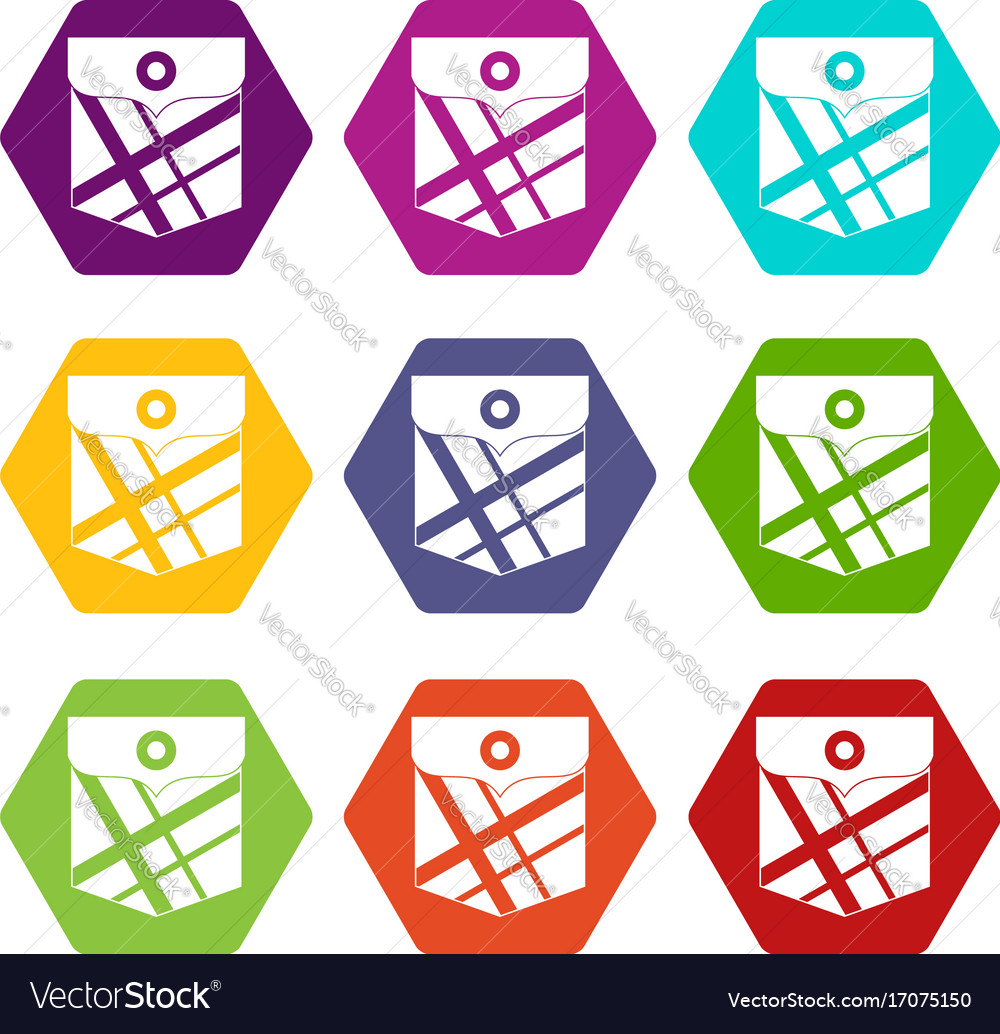 Black pocket patch icon set color hexahedron Vector Image