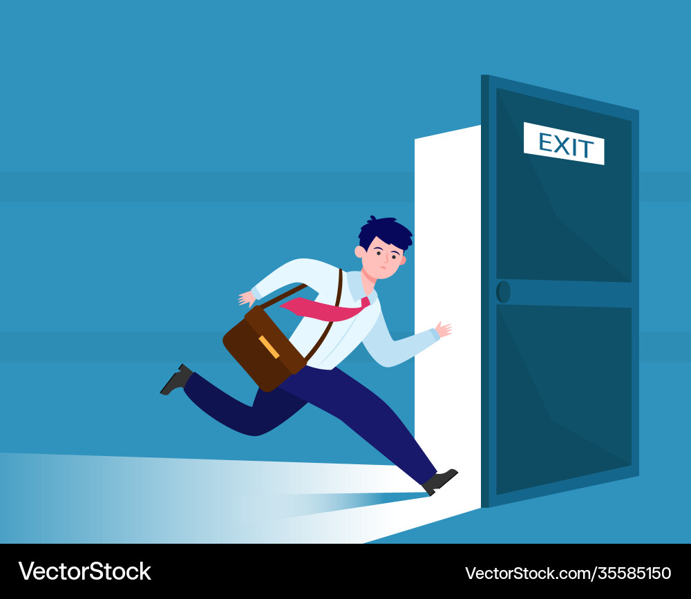Businessman running to escape exit Royalty Free Vector Image