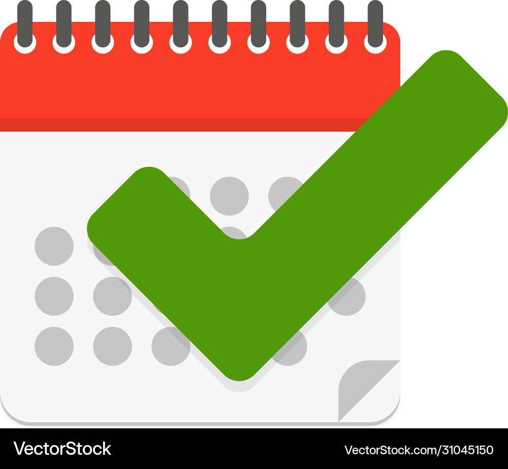 Calendar with checkmark in flat style Royalty Free Vector