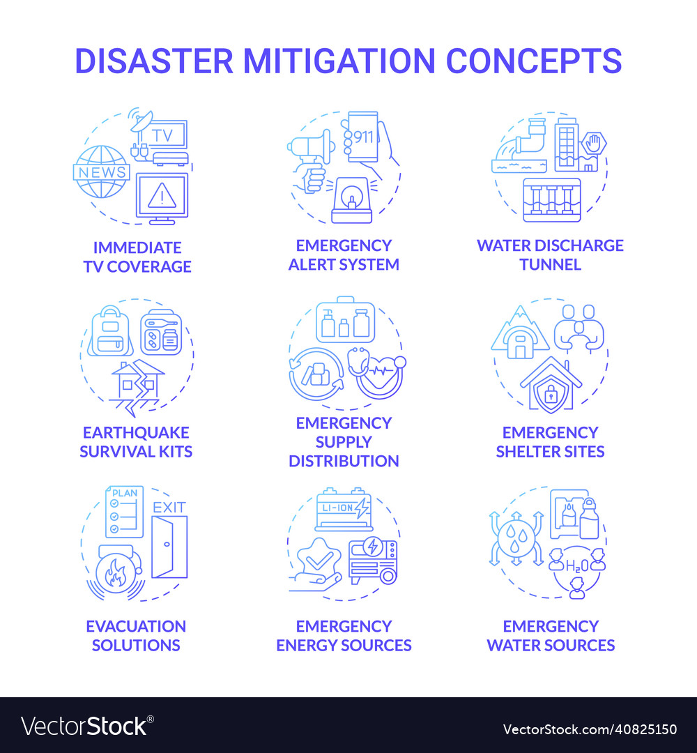 Disaster mitigation blue gradient concept icons Vector Image Disaster mitigation blue gradient concept icons Vector Image
