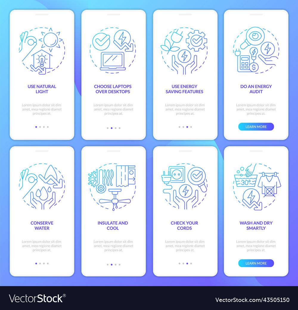 Energy Efficiency Blue Gradient Onboarding Mobile Vector Image