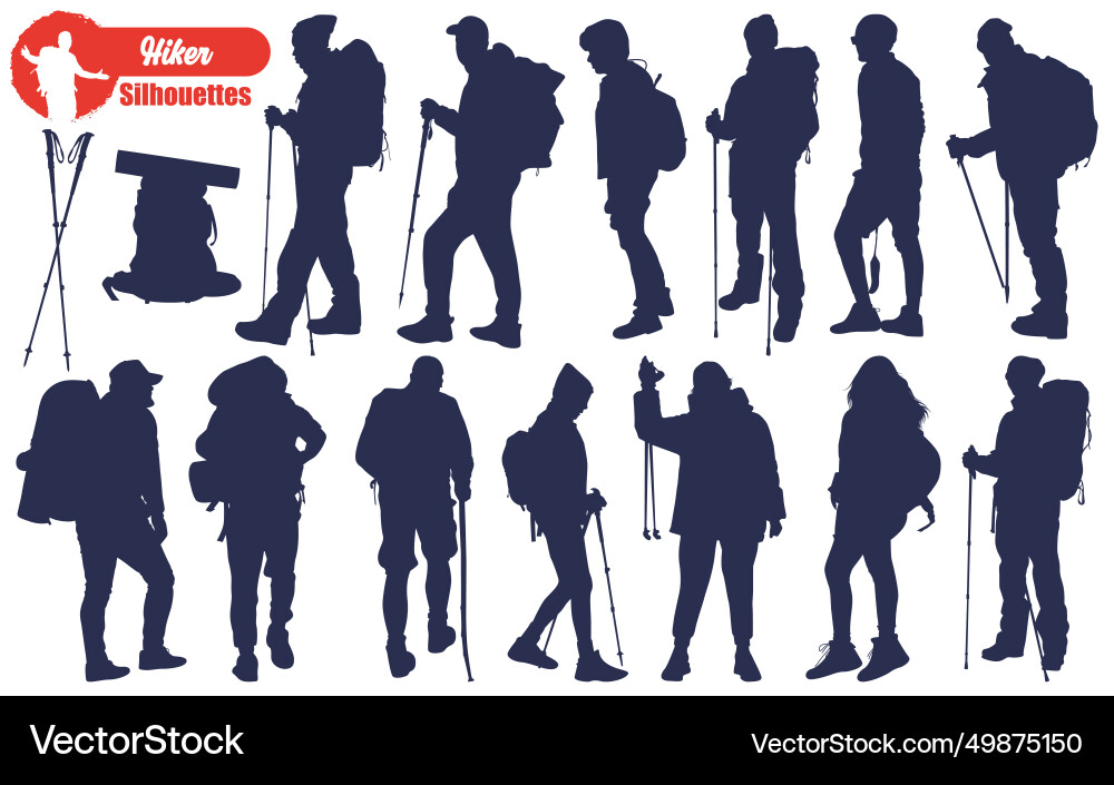 Hiking or hiker silhouettes Royalty Free Vector Image