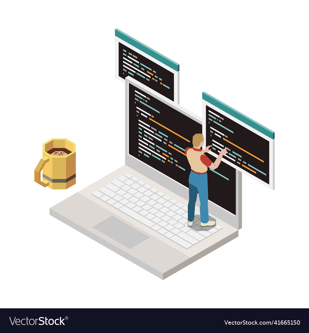Laptop programming isometric composition Vector Image