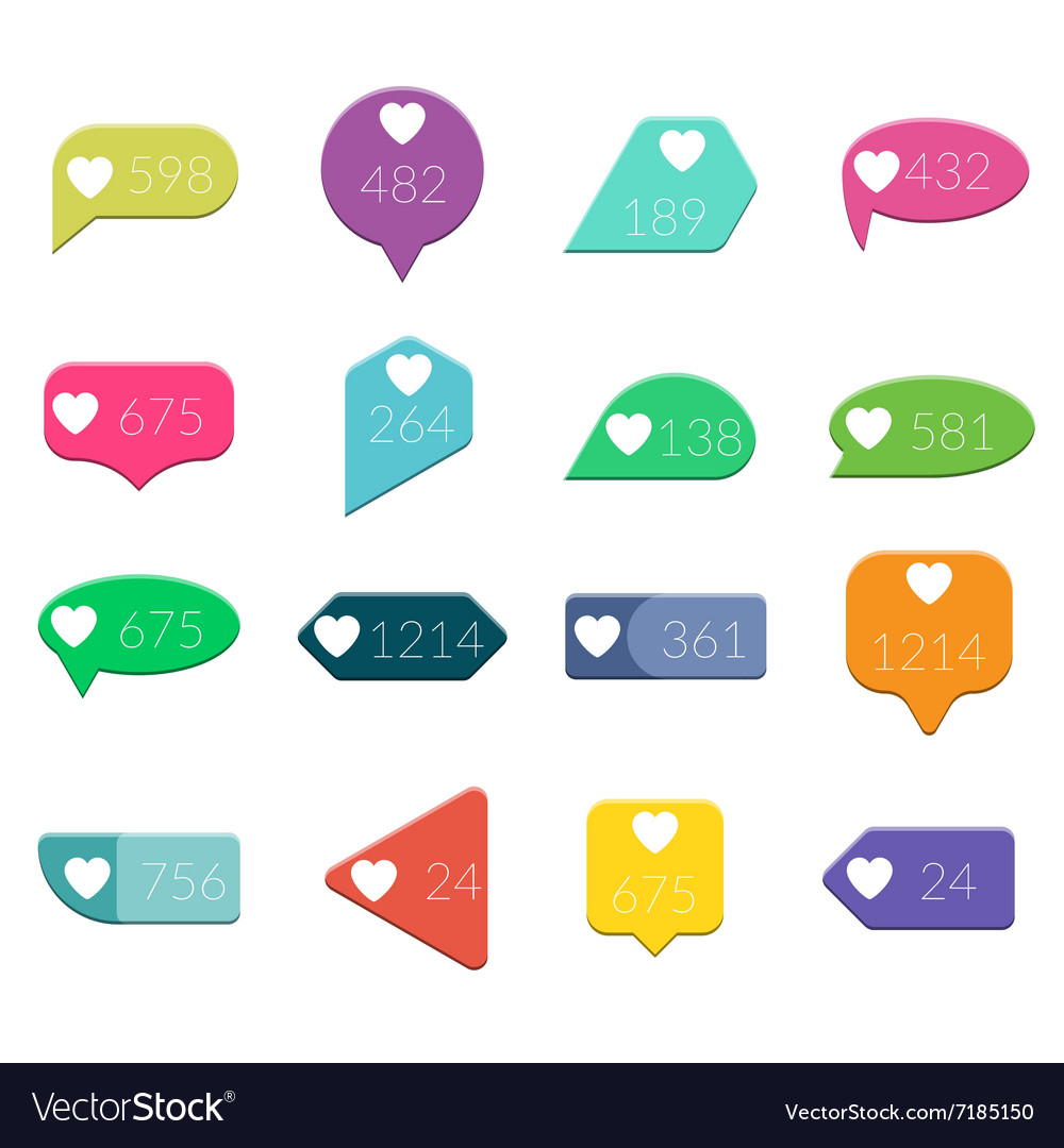 Like counter notification flat design icons set Vector Image