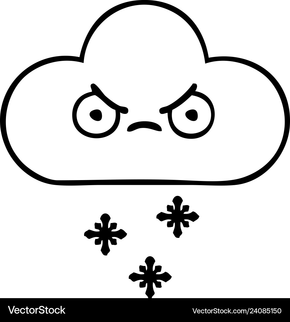 Line drawing cartoon storm snow cloud Royalty Free Vector