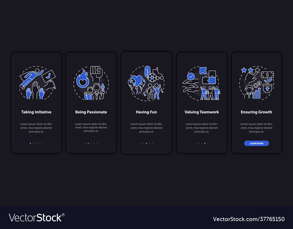 Main company core values onboarding mobile app Vector Image