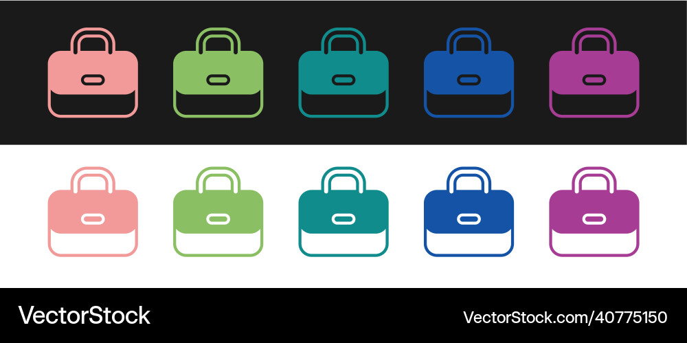 Set briefcase icon isolated on black and white Vector Image