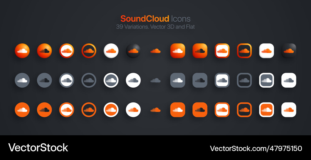 Soundcloud icons set modern 3d and flat Royalty Free Vector