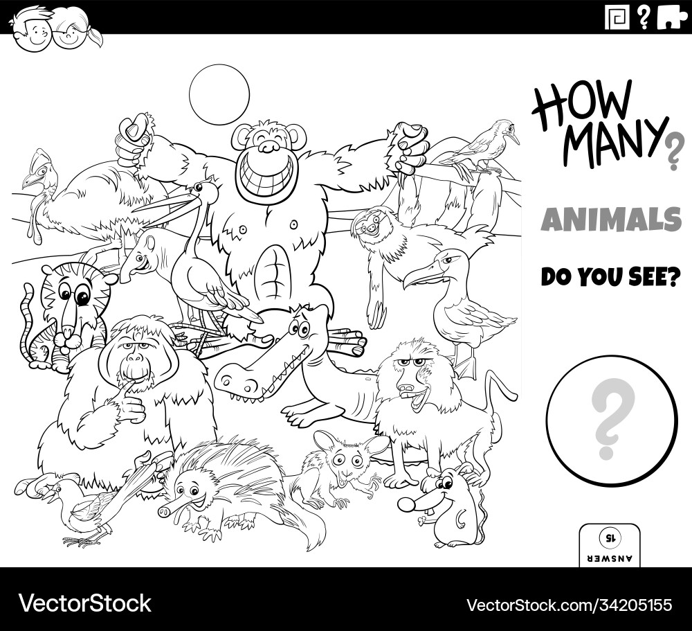 Counting animals educational task coloring book Vector Image