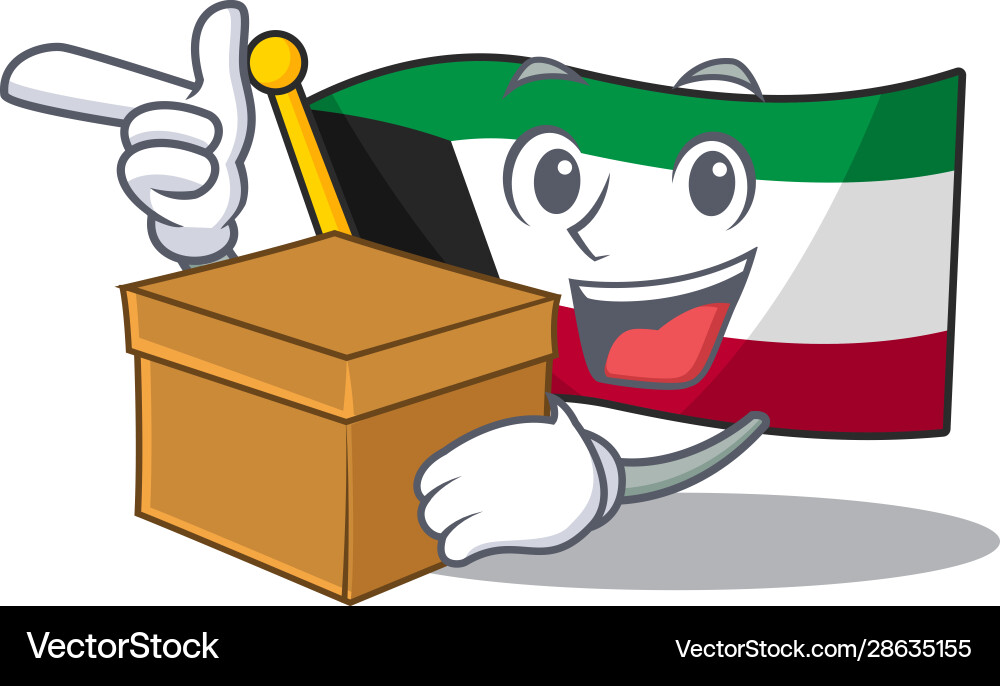 Cute flag kuwait cartoon character having a box Vector Image