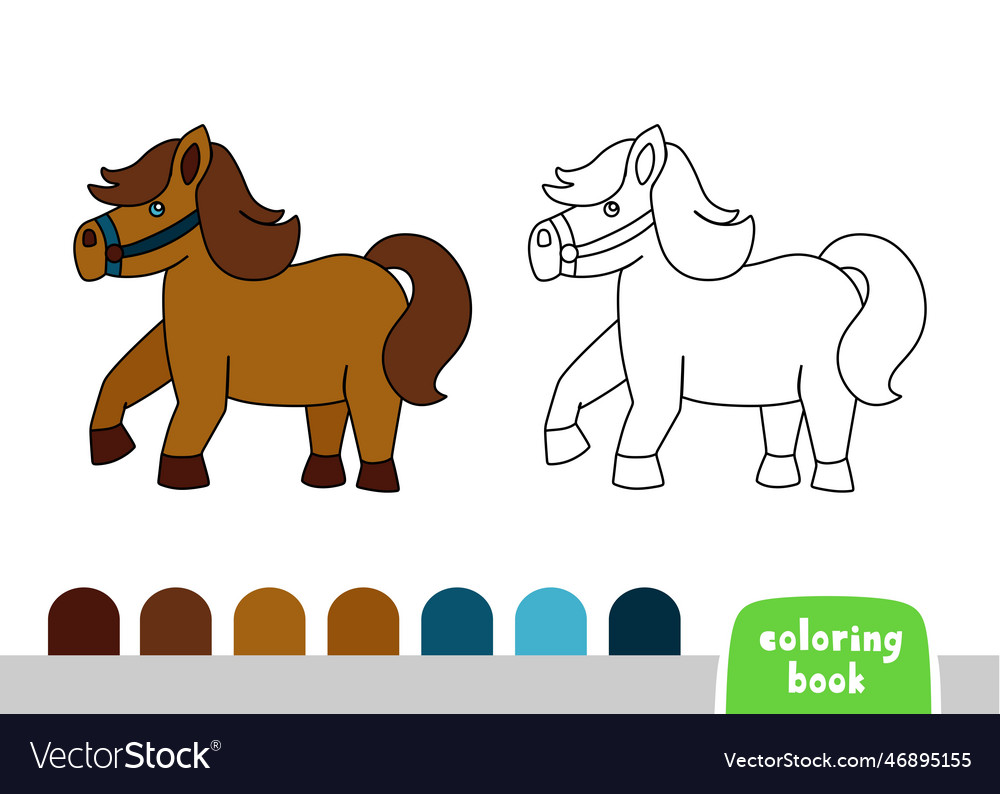 Cute horse coloring book for kids page for books Vector Image