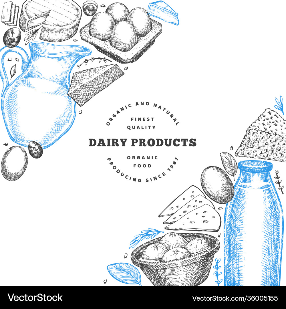 Farm food design template hand drawn dairy Vector Image
