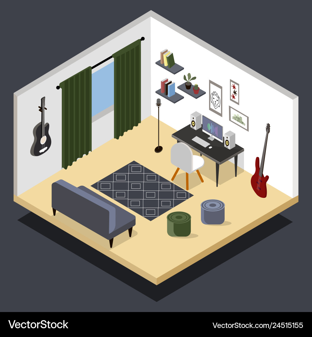 Isometric musicians room home Royalty Free Vector Image