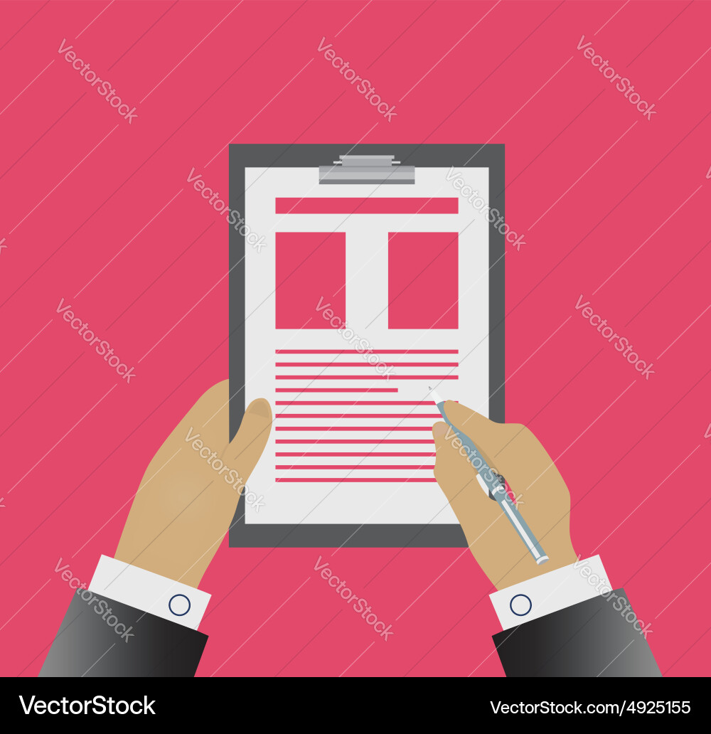 Man signs document and puts his signature Vector Image