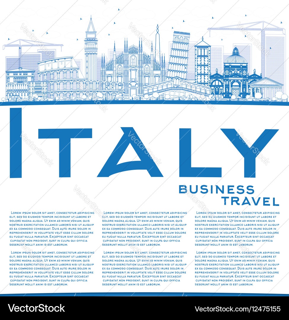 Outline italy skyline with blue landmarks Vector Image