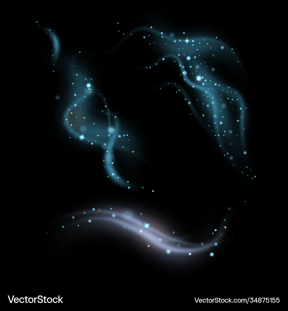 Set light blue magic smokes with stars on dark Vector Image
