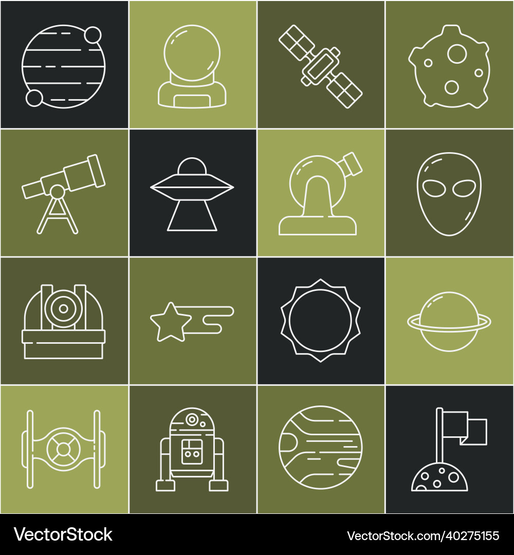 Set line moon with flag planet saturn alien Vector Image