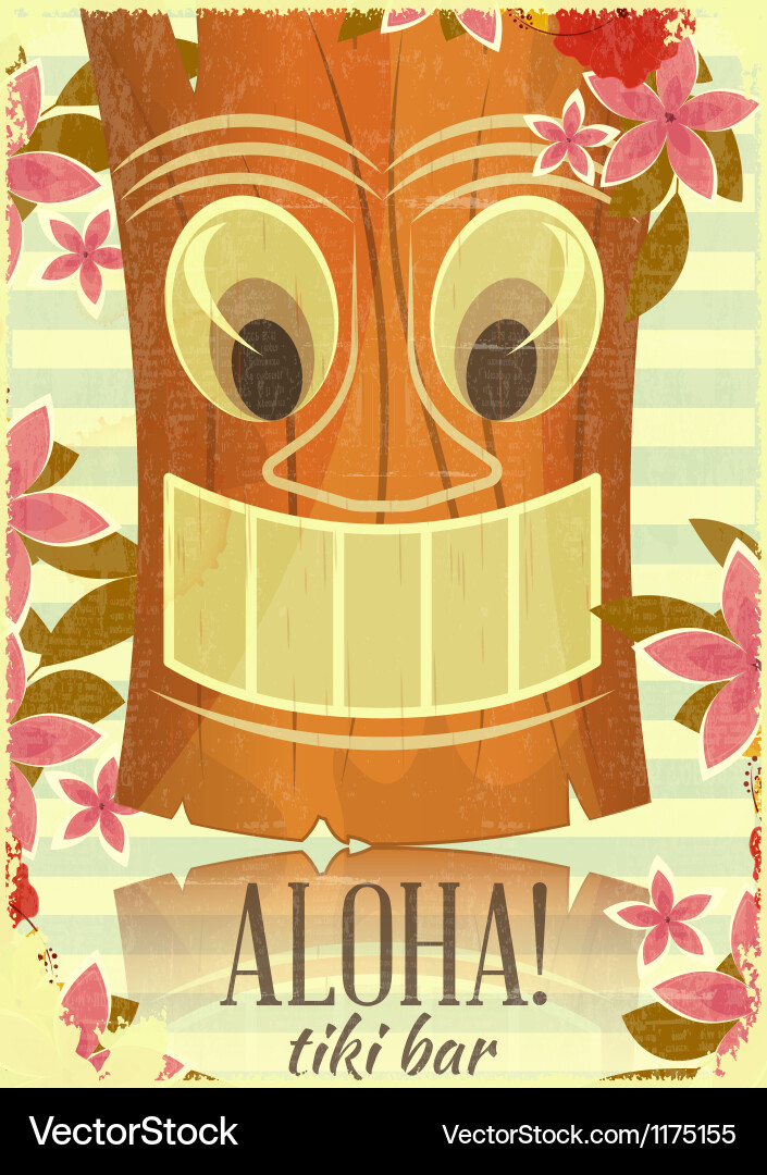 Vintage Hawaiian Tiki postcard Royalty Free Vector Image