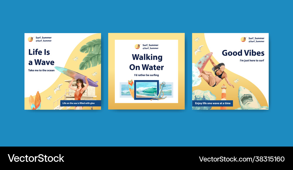 Ads template with surfboards at beach design Vector Image