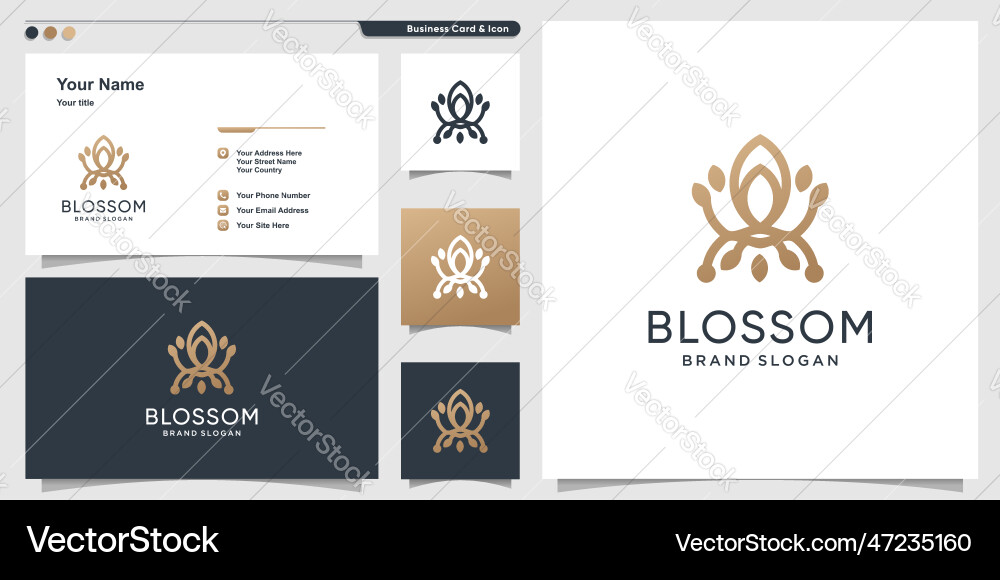 Blossom logo template with creative line art Vector Image